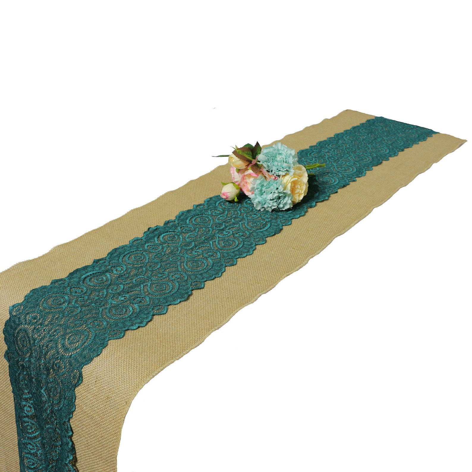 Burlap Table Runner Burlap Runner With Teal Laceburlap and - Etsy