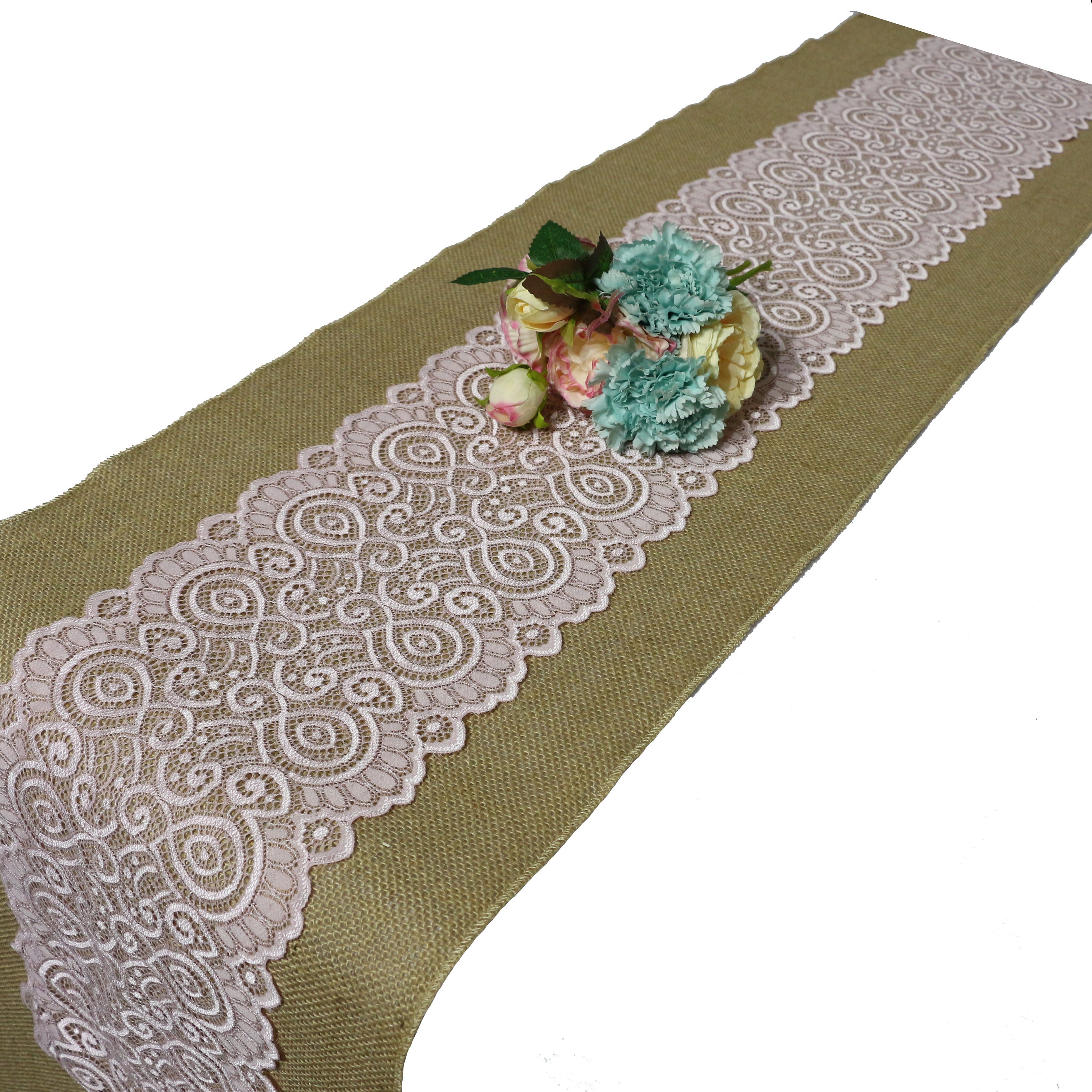 Burlap Table Runner, Burlap Runner With Mint Lace,burlap and Lace Table ...