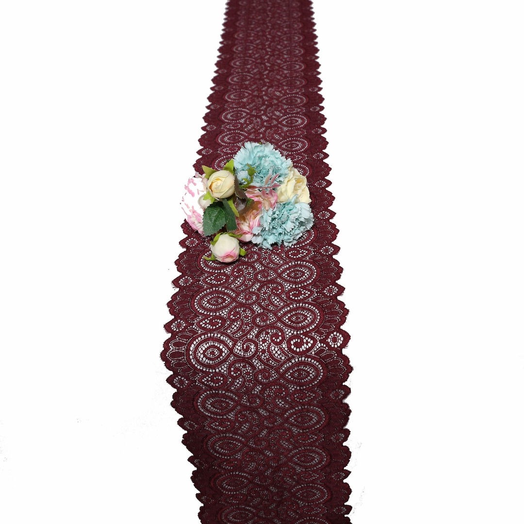 Burgundy Lace Table Runner, 7" Wide, Lace Table Runner, Lace Table ...