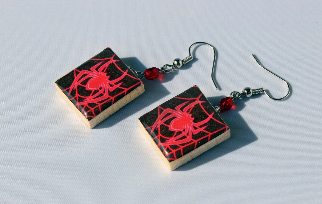 Spider-man Inspired Scrabble Tile Dangle Earrings - Miles Morales ...