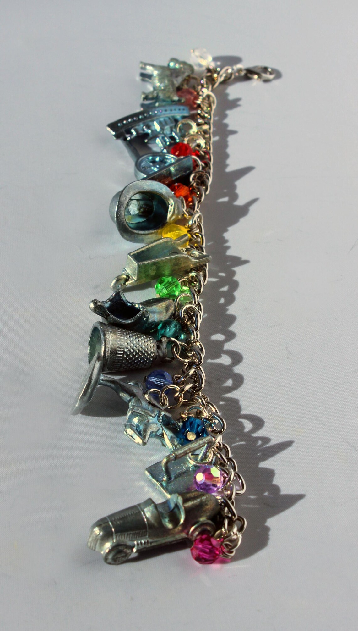 Monopoly Token Charm Bracelet With Rainbow Beads - Etsy