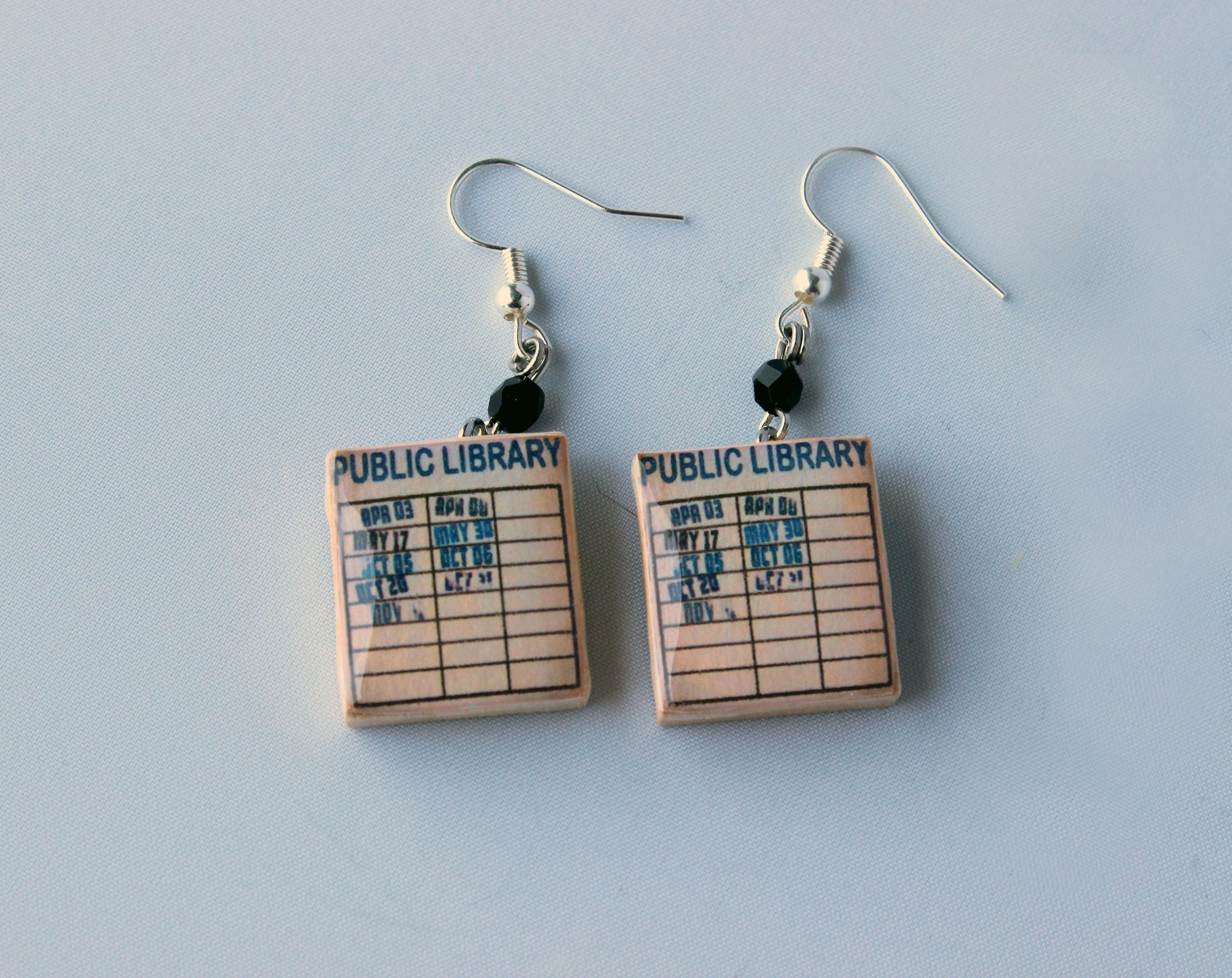 Library Card Scrabble Tile Dangle Earrings - Etsy