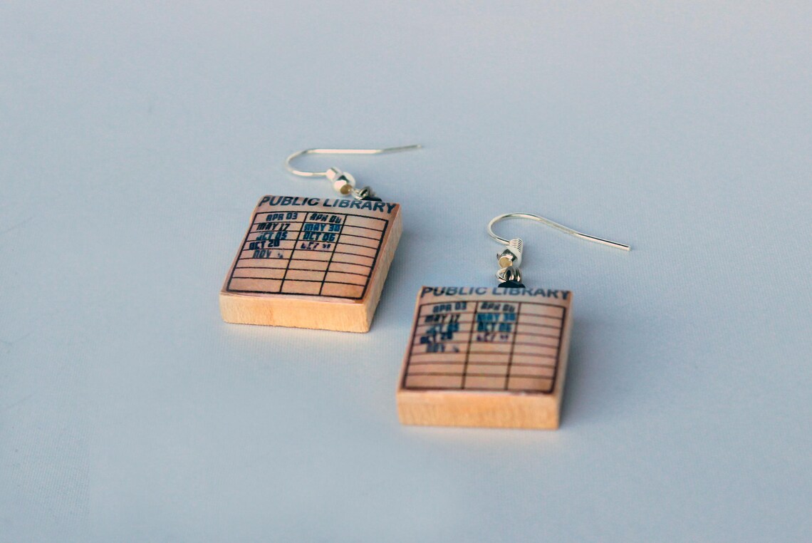 Library Card Scrabble Tile Dangle Earrings - Etsy