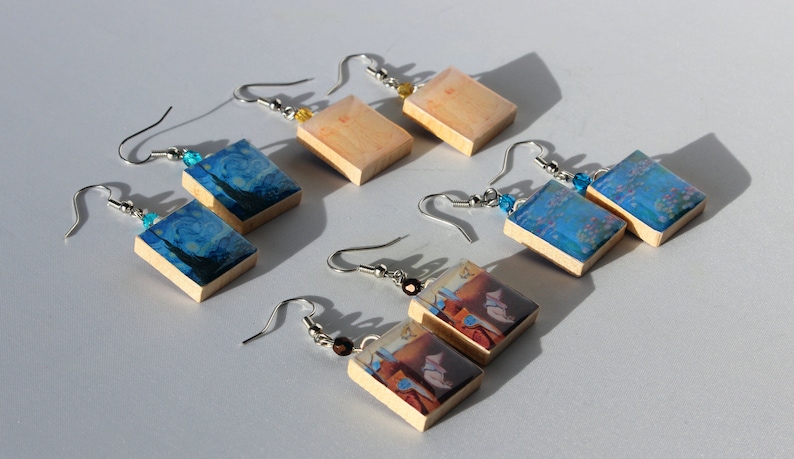 Fine Art Scrabble Tile Dangle Earrings Davinci Van Gogh | Etsy