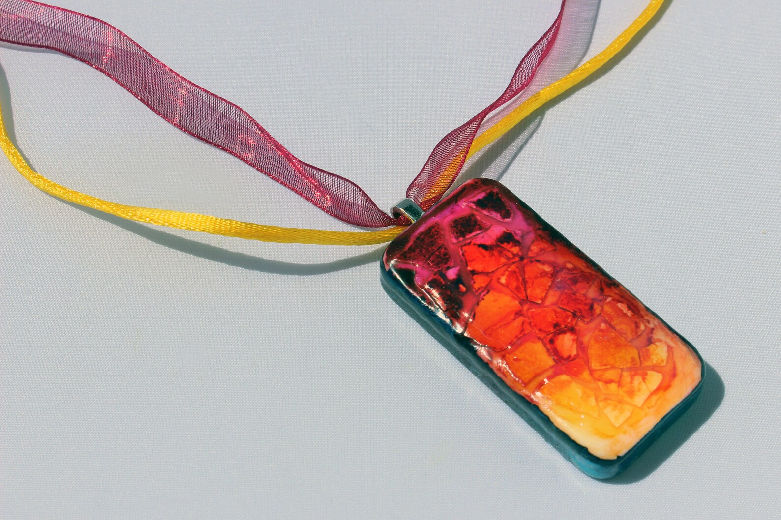 Shimmering Sunrise Mosaic Upcycled Domino Necklace - Etsy