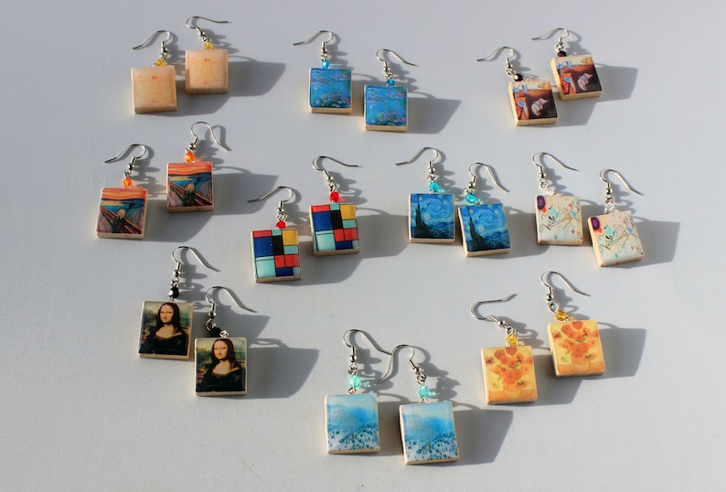 Fine Art Scrabble Tile Dangle Earrings Davinci Van Gogh | Etsy