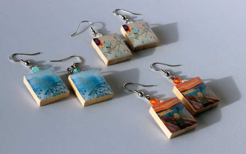 Fine Art Scrabble Tile Dangle Earrings Davinci Van Gogh | Etsy