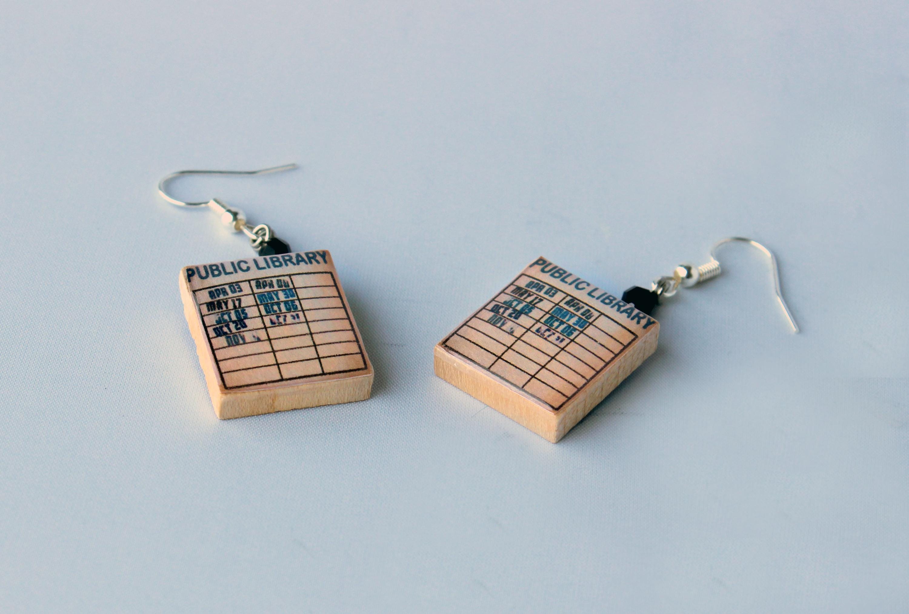 Library Card Scrabble Tile Dangle Earrings - Etsy
