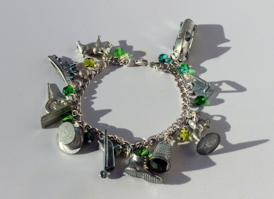 Monopoly Token Charm Bracelet With Verdant Green Beads - Etsy