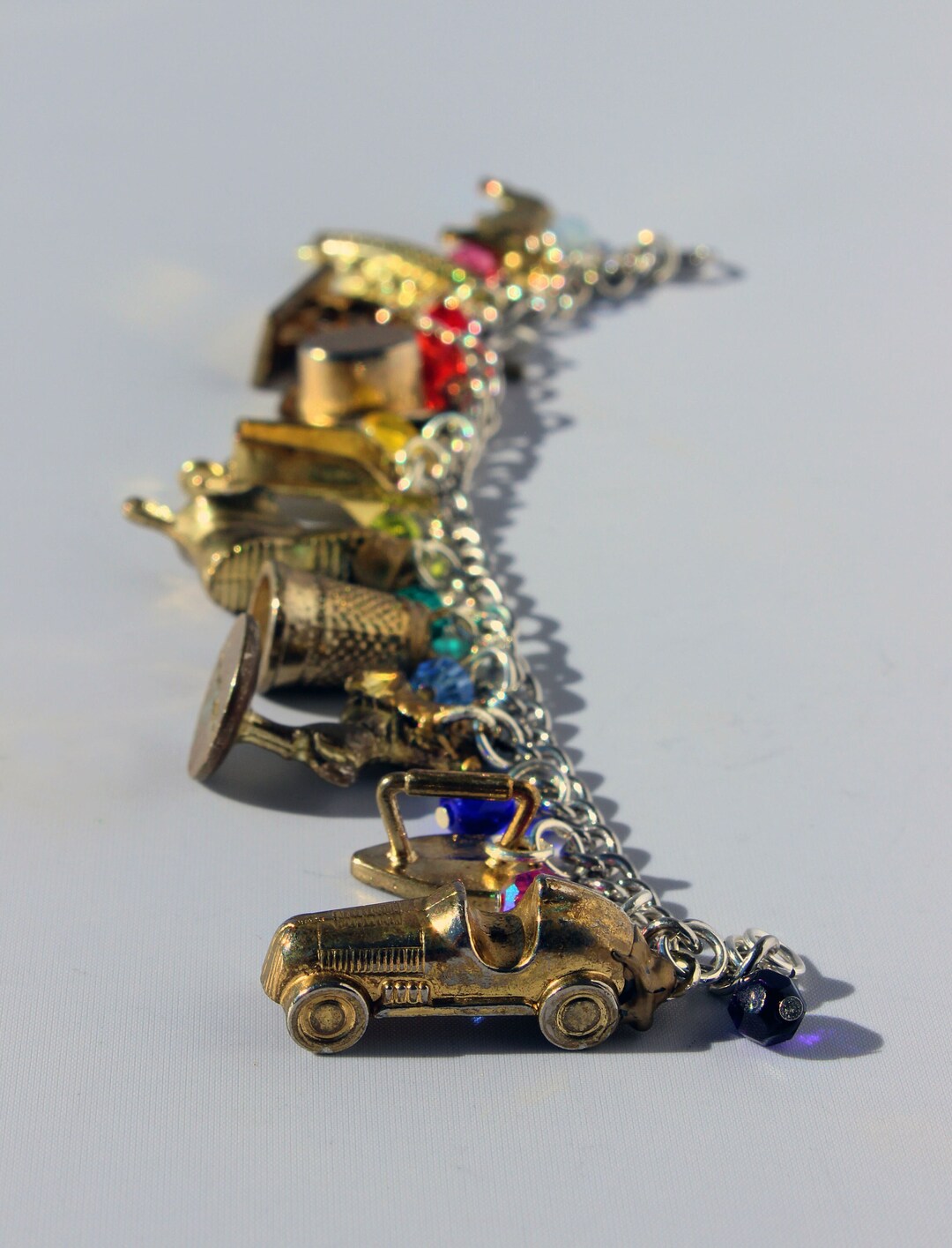 Gold Monopoly Token Charm Bracelet With Rainbow Beads - Etsy
