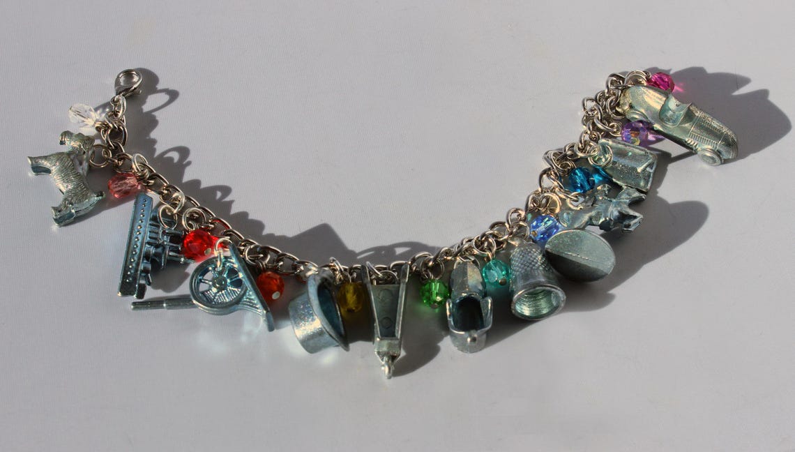 Monopoly Token Charm Bracelet With Rainbow Beads - Etsy