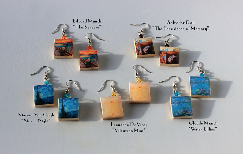 Fine Art Scrabble Tile Dangle Earrings Davinci Van Gogh | Etsy