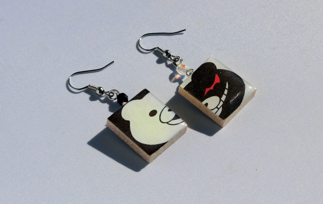 Monokuma Inspired Scrabble Tile Dangle Earrings - Danganronpa Inspired ...