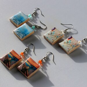Fine Art Scrabble Tile Dangle Earrings - Davinci, Van Gogh, Munch ...