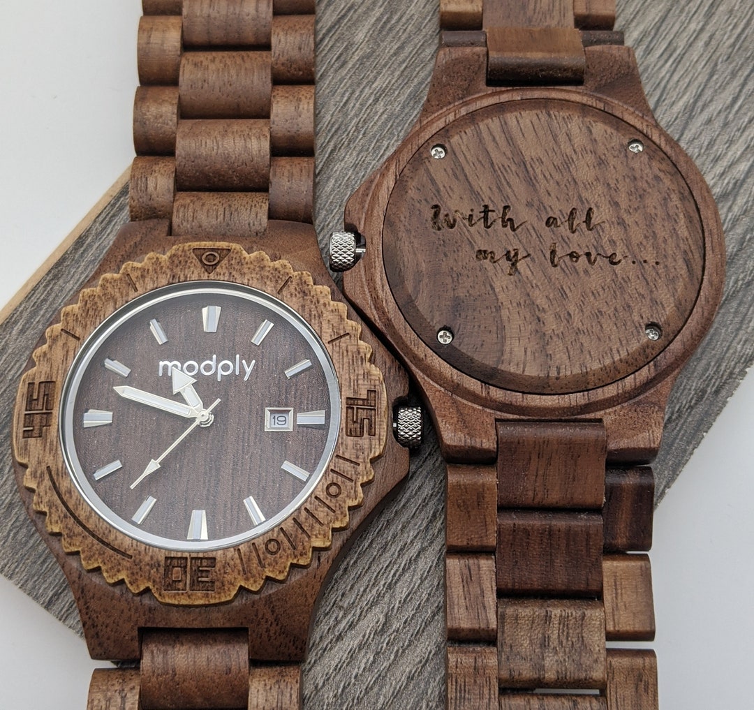 Custom Analog Watch for Men With Monogrammed Back - Engraved Wooden ...