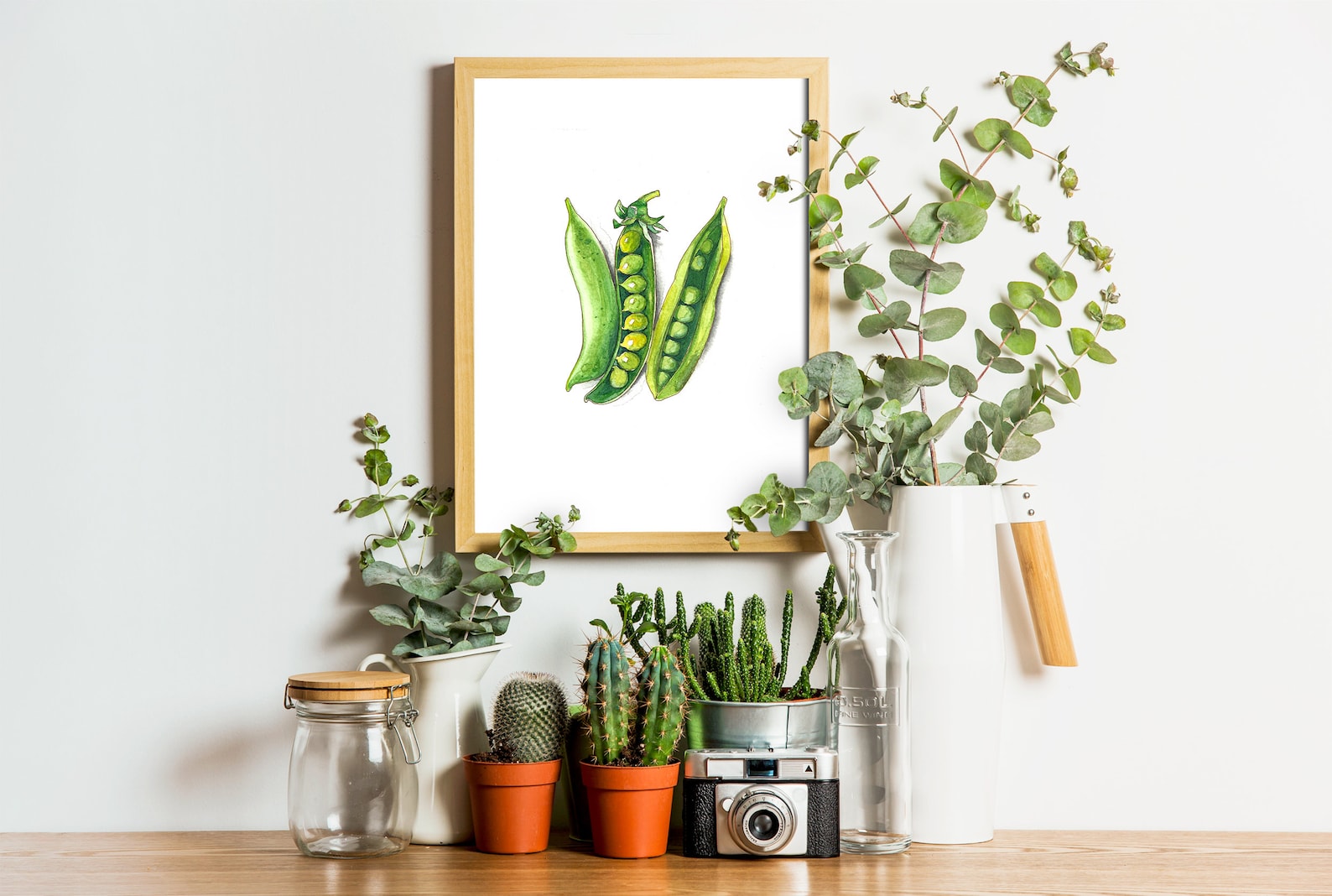 Sugar Snap Pea Pals Watercolor Print | Kitchen Wall Art | Pea Pod Art ...