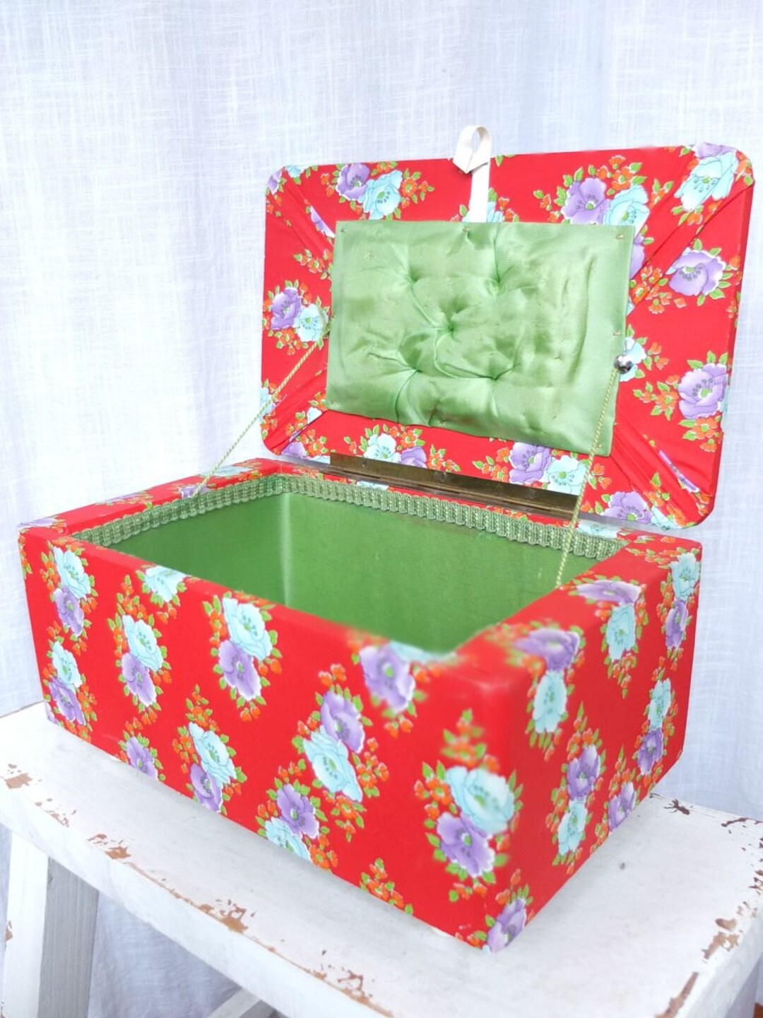 Sewing Box Sewing Box Sewing Box Jewelery Box Flower Pattern Red Green ...
