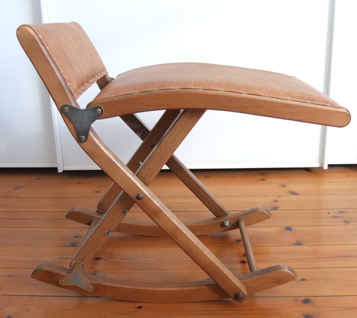 Footstool rocking stool leather optics wood Mayer germany | Etsy