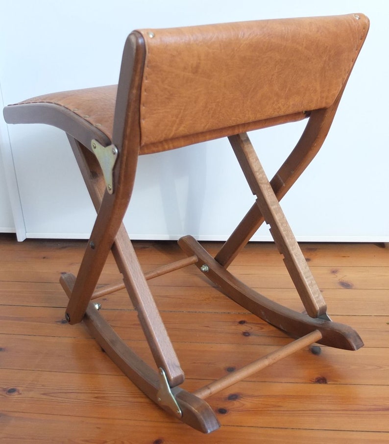 Footstool Rocking Stool Leather Optics Wood Mayer Germany - Etsy