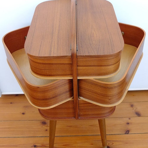 Vintage Teak Mid Century Sewing-box Sleek Design Knitting Box - Etsy