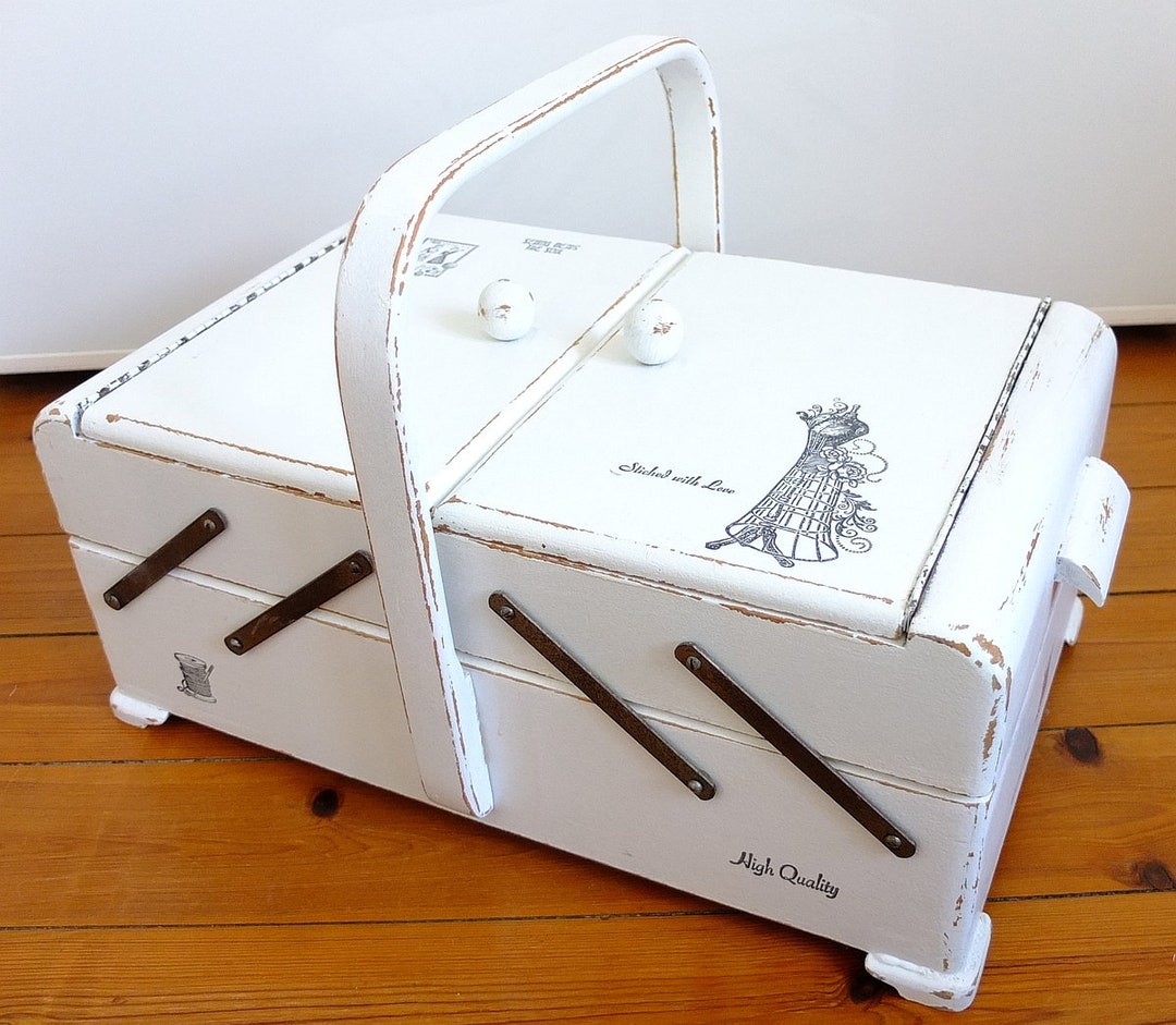 Sewing Box, Shabby Sewing Box Sewing Supplies Wooden Sewing Box Wooden ...