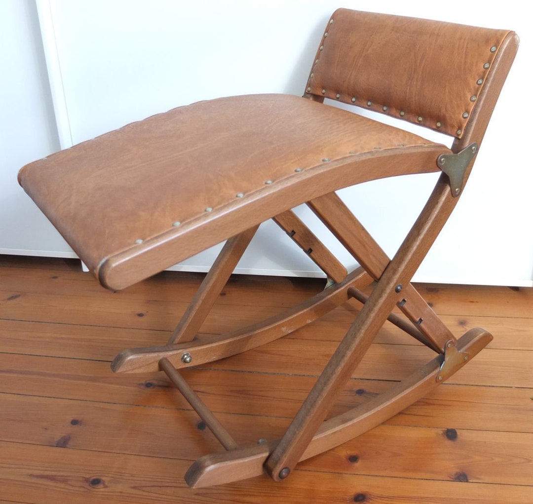 Footstool Rocking Stool Leather Optics Wood Mayer Germany Brown Mid ...