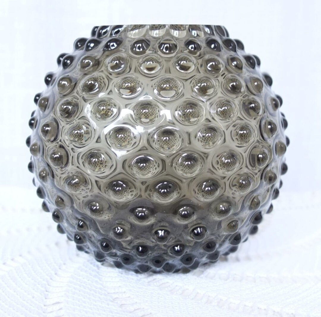 Vase Flower Vase Glass Vase Ball Vase Knob Vase Smoked Glass Vintage ...