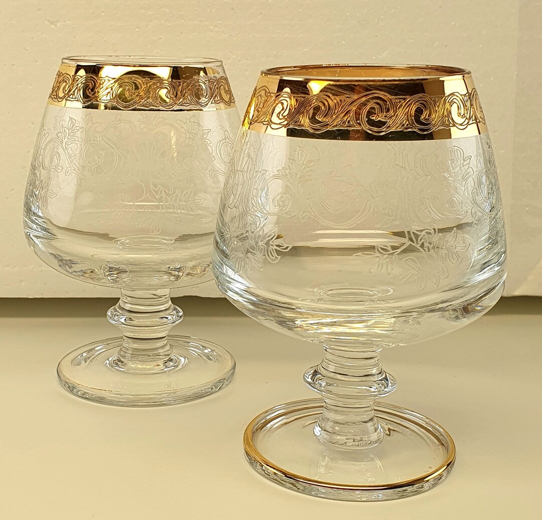 Cognac Brandy Glasses With Silver Border and Engraved Drinking Glasses ...