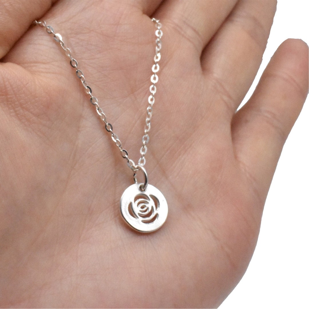 Sterling Silver Rose Necklace, 925 Silver Rose Necklace, Flower ...