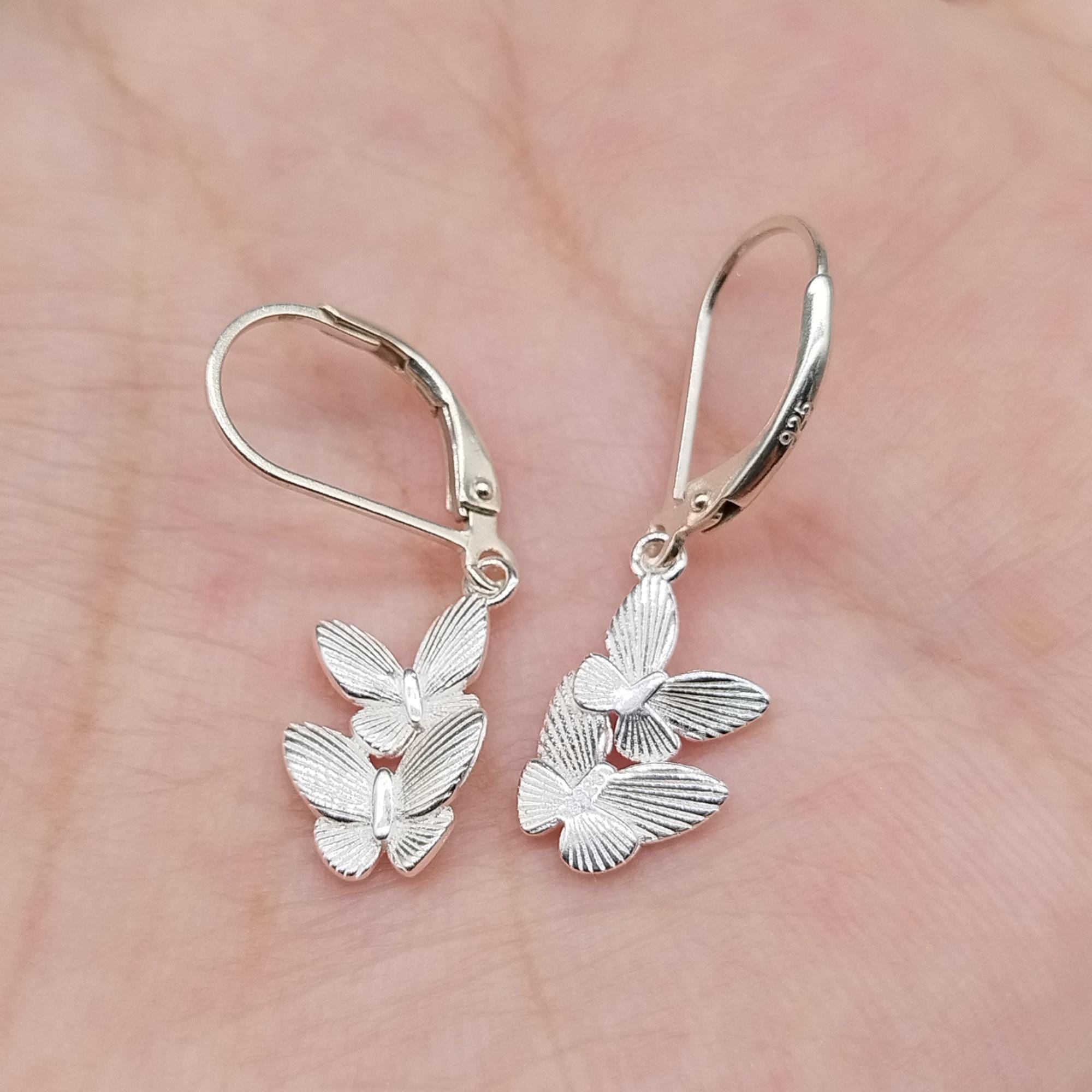 Sterling Silver Double Butterfly Leverback Earrings: Nature Jewelry - Etsy