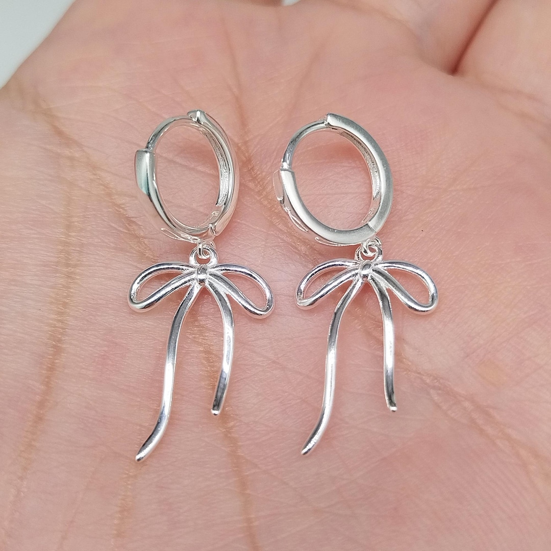 Sterling Silver Bow Hoop Earrings: Shiny 925 Silver Knot - Etsy UK