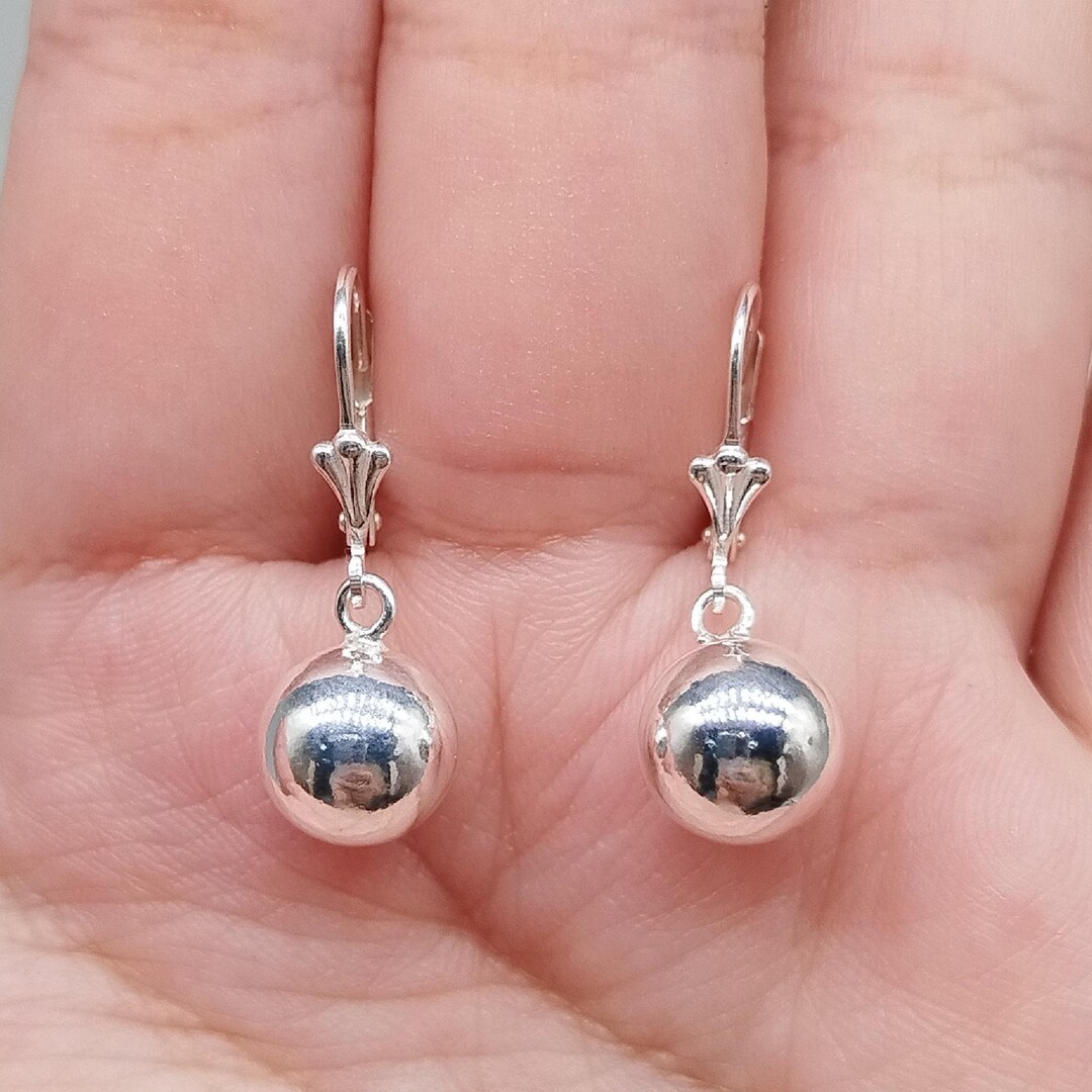 Sterling Silver Ball Earring, 925 Silver Ball Leverback Earring, Ball ...