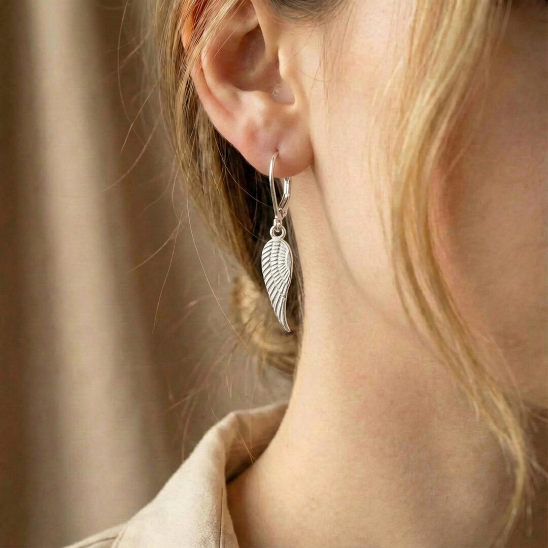 Sterling Silver Angel Wing Lever Back Earrings, 22mm - Etsy
