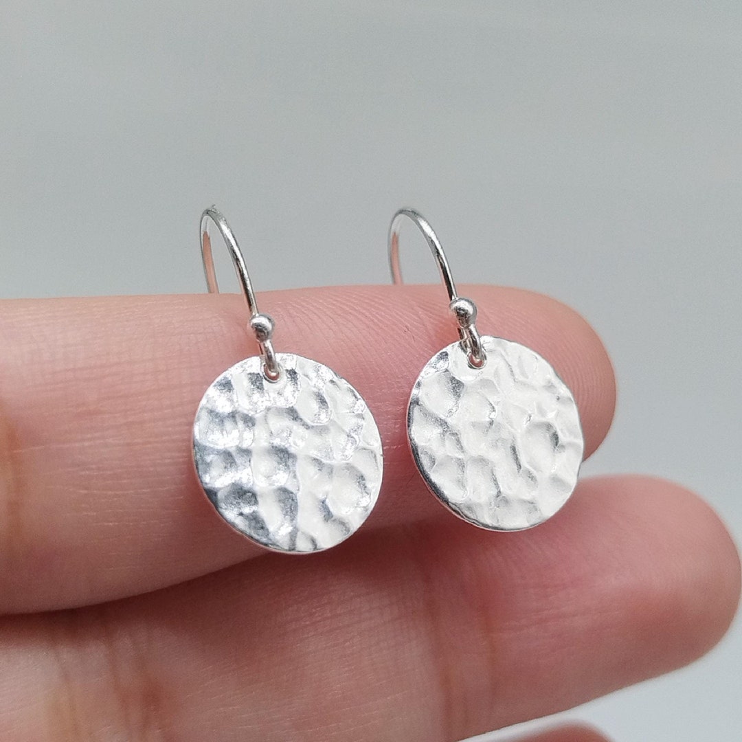 Sterling Silver Hammered Disc Earrings, 925 Silver Disc Earring Wire ...