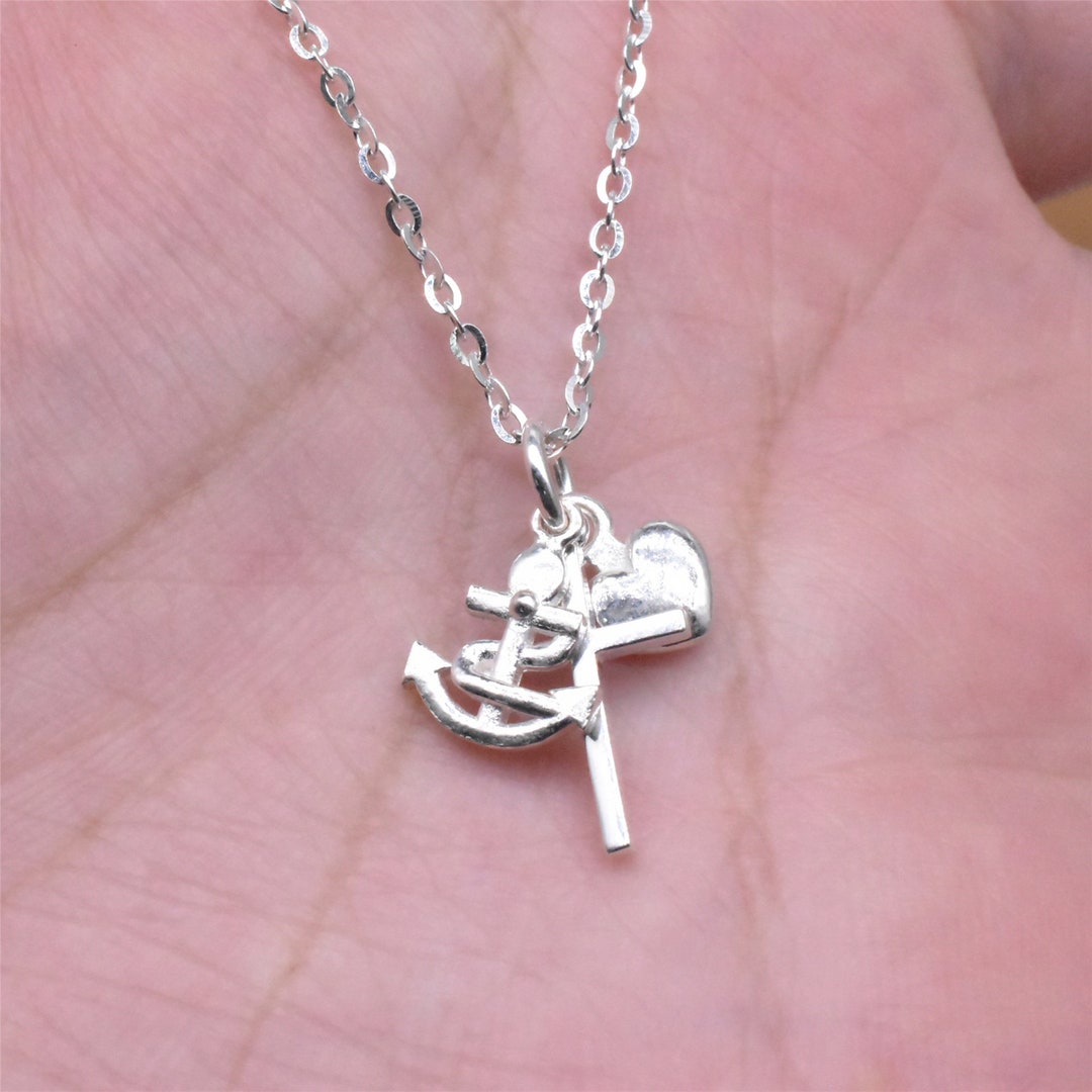 Sterling Silver Heart Cross Necklace, 925 Silver Anchor Note Necklace ...