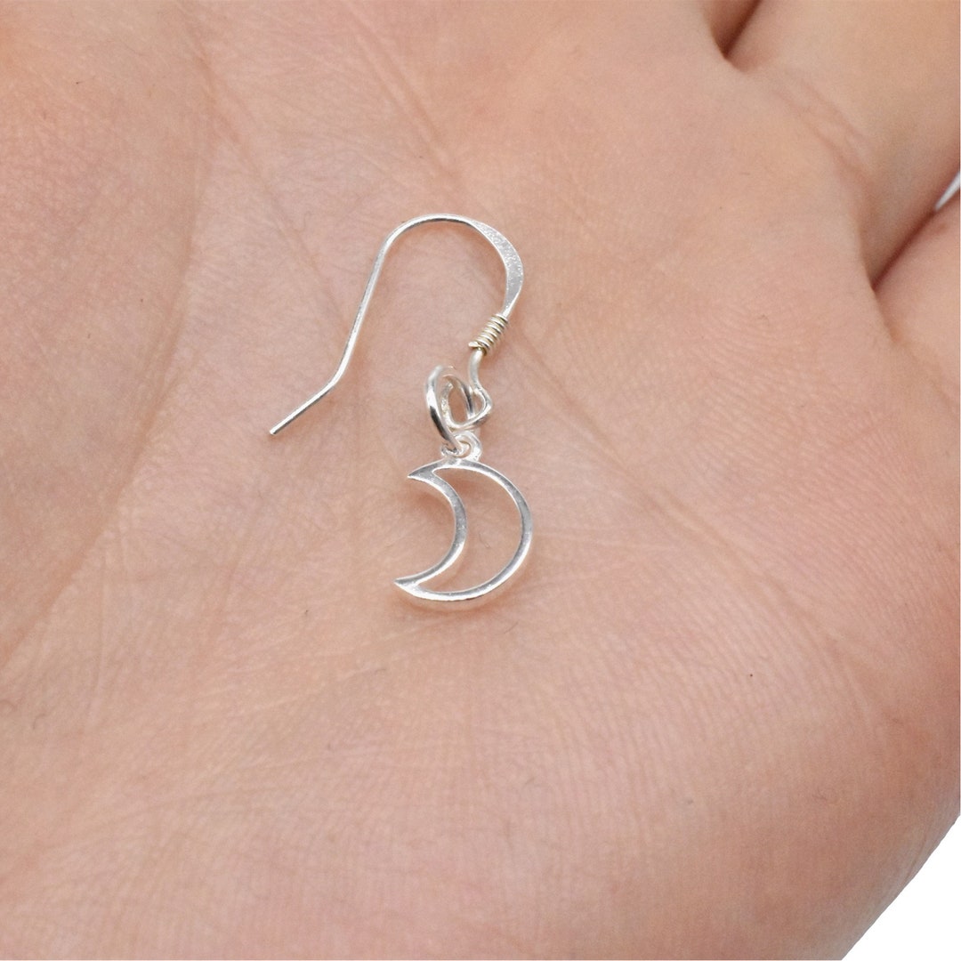 1 Pair Sterling Silver Moon Earrings, 925 Silver Half Moon Earrings ...