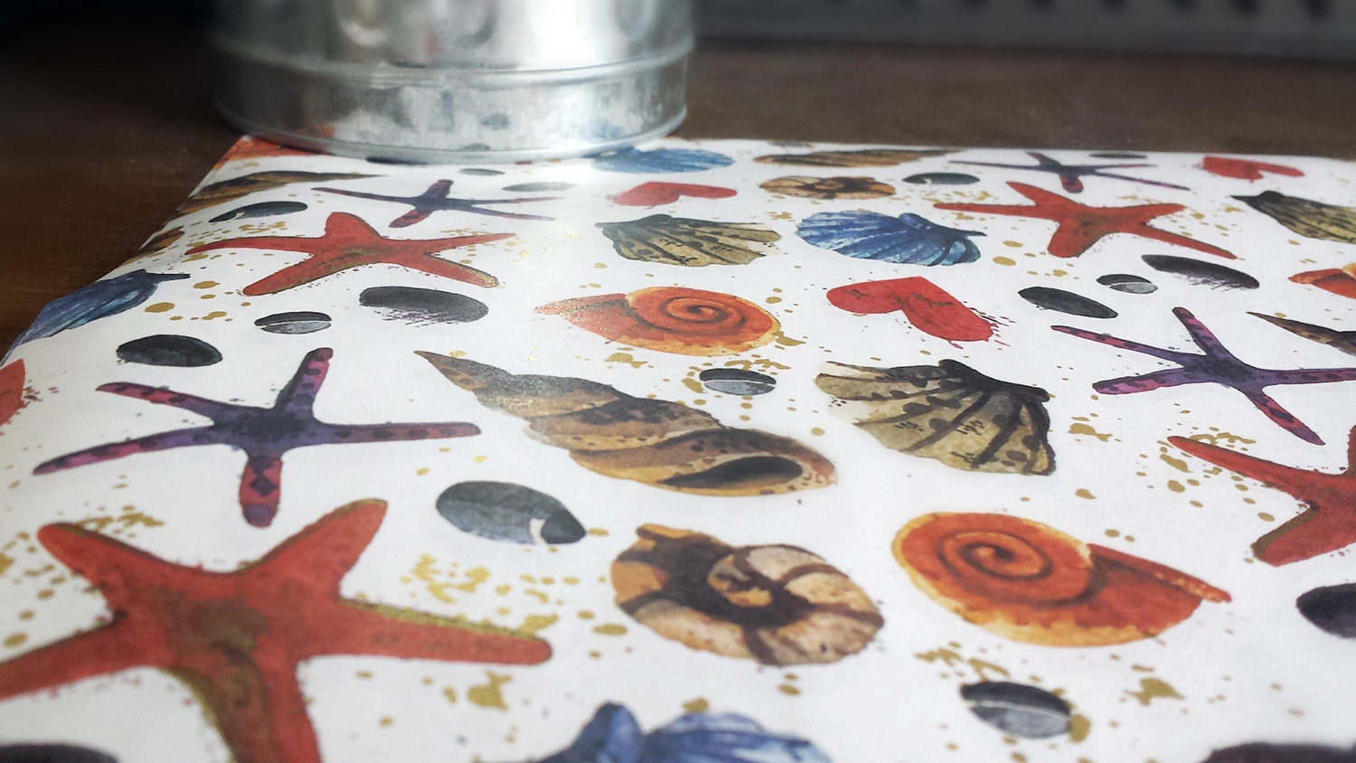 Starfish Beach - Wrapping Paper/gold Embossed/sheet Style/cute/pretty ...