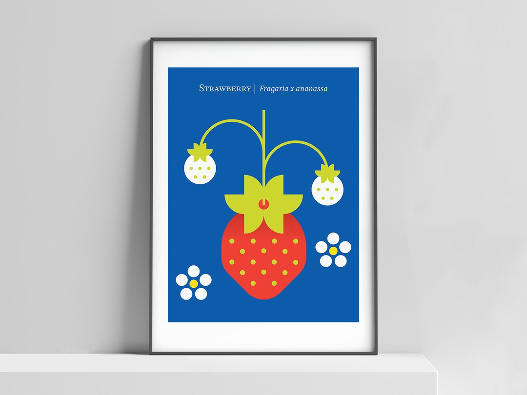Strawberry Fruit Poster Print Geometric Design for the Kitchen, Nursery ...