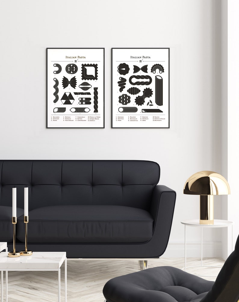 Modern Pasta Shapes Poster Print Chart for the Kitchen, Cafe or ...