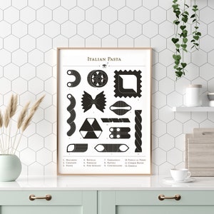 Italian Pasta Types Poster Print for the Kitchen or Trattoria. Modern ...