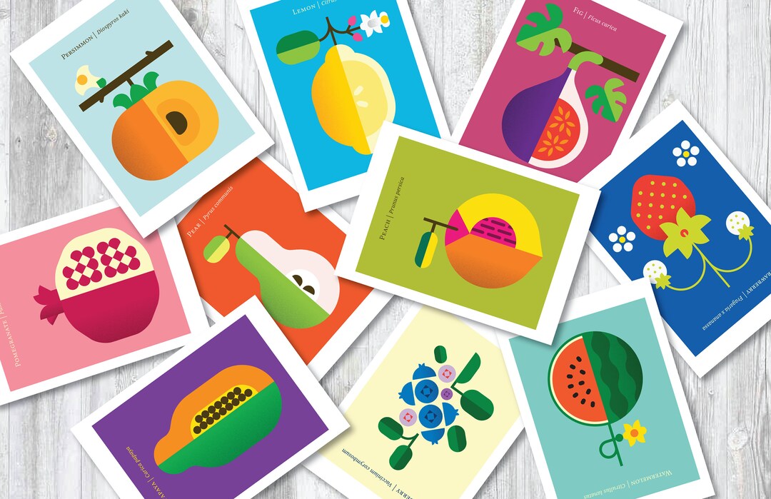 Vibrant Fruit Postcard Set: Modern Art Prints for Mailing - Etsy