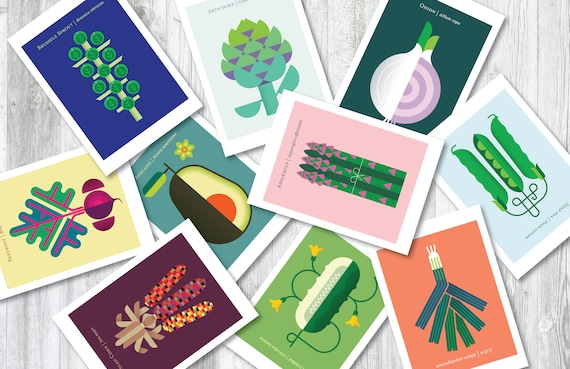 Charming Set of 10 Colorful Vegetable Postcards for Mailing or - Etsy