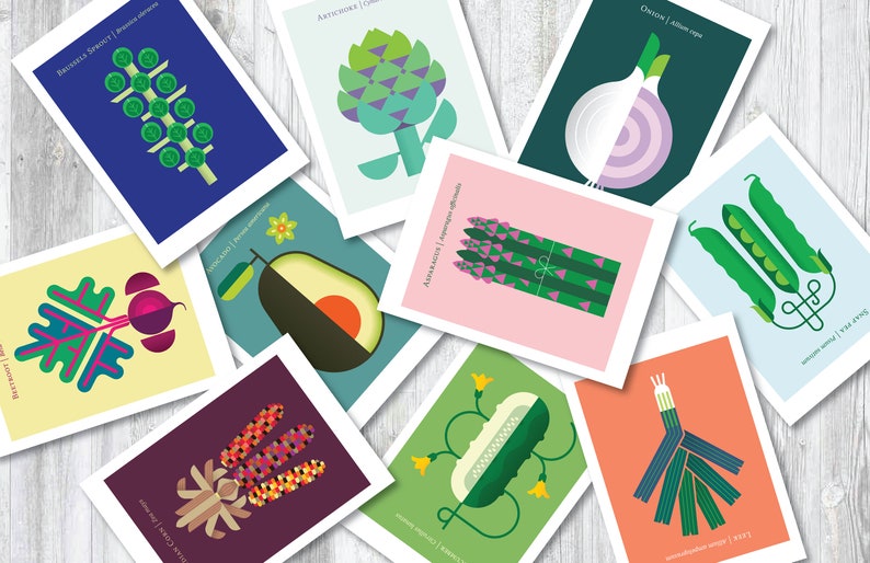 Charming Set of 10 Colorful Vegetable Postcards for Mailing or ...