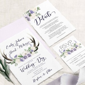 Rustic Wedding Invitation, Purple Rustic Wedding, Boho Floral Wedding ...