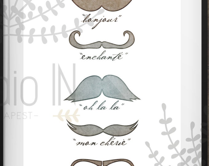 Moustache Print, 8x10 Moustache Printable, Wall Decor Mustache, French ...