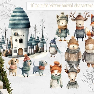 Cute Winter Characters Clipart, Forest Animal Png Clipart - Etsy