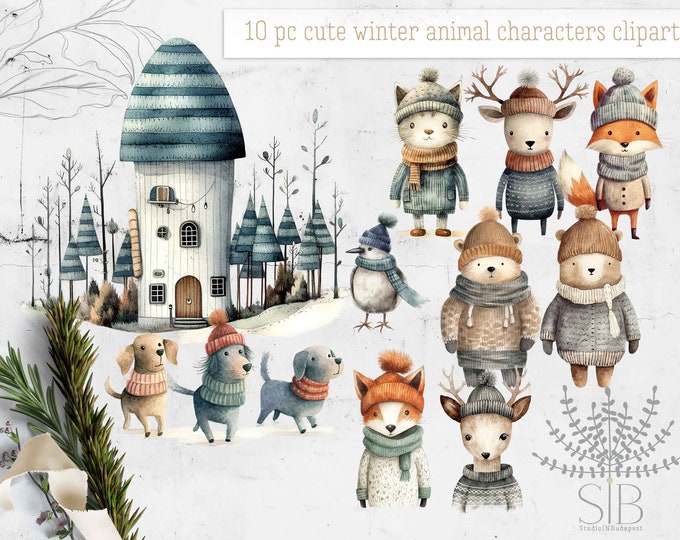 Cute Winter Characters Clipart, Forest Animal Png Clipart - Etsy