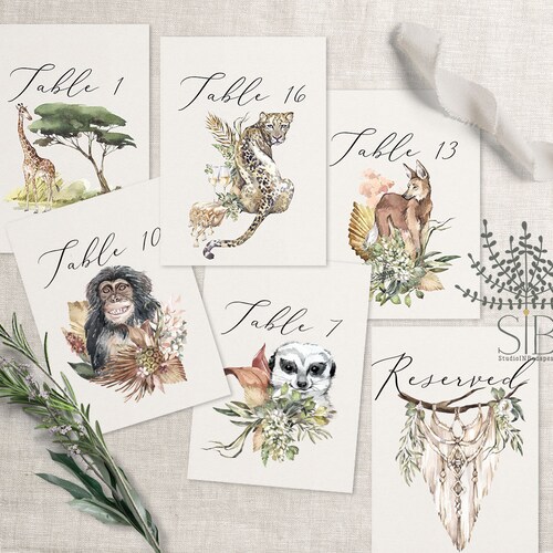 Animals Table Number Cards Non-editable Version of Our Boho | Etsy