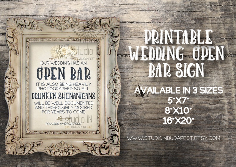 Open Bar Sign Rustic Wedding Sign Wedding Reception - Etsy