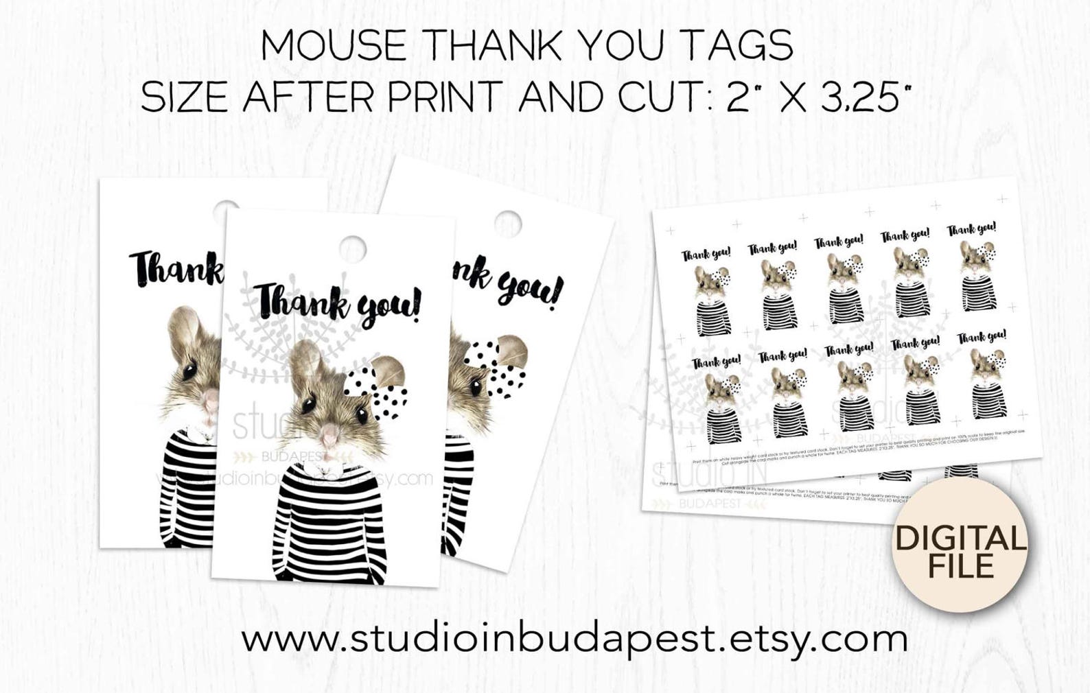 MOUSE THANK you TAG birthday thank you tags printable favor | Etsy